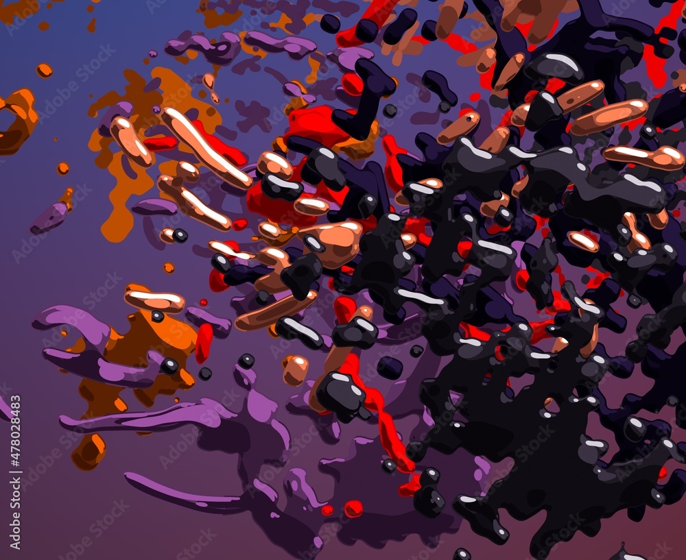 Cartoon water liquid particles droplets. Abatract painting. 2d ...