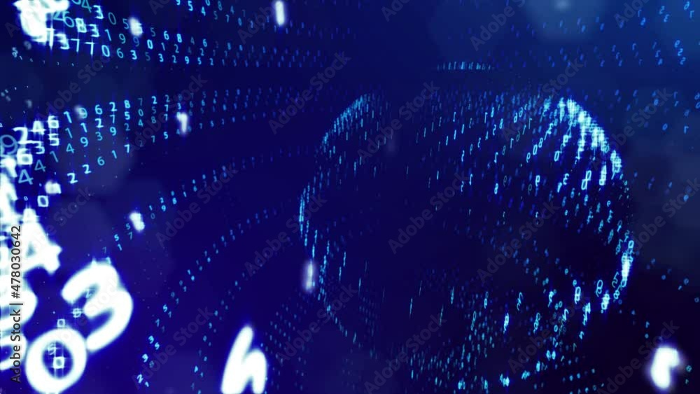 3d loop background, concept of digital data processing, calculation and visualization of ...