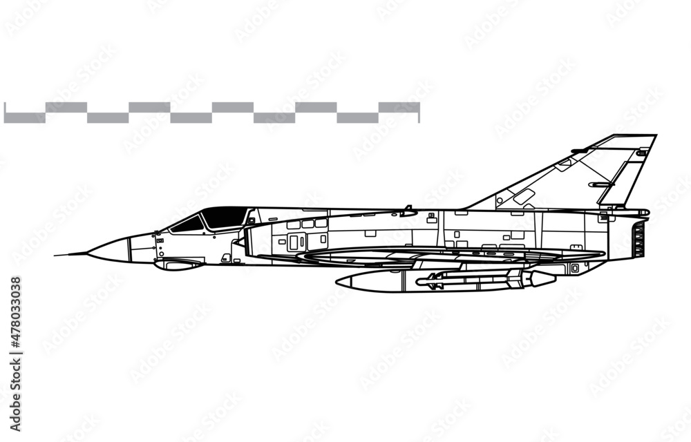 Dassault Mirage IIIE. Vector drawing of multirole tactical fighter ...