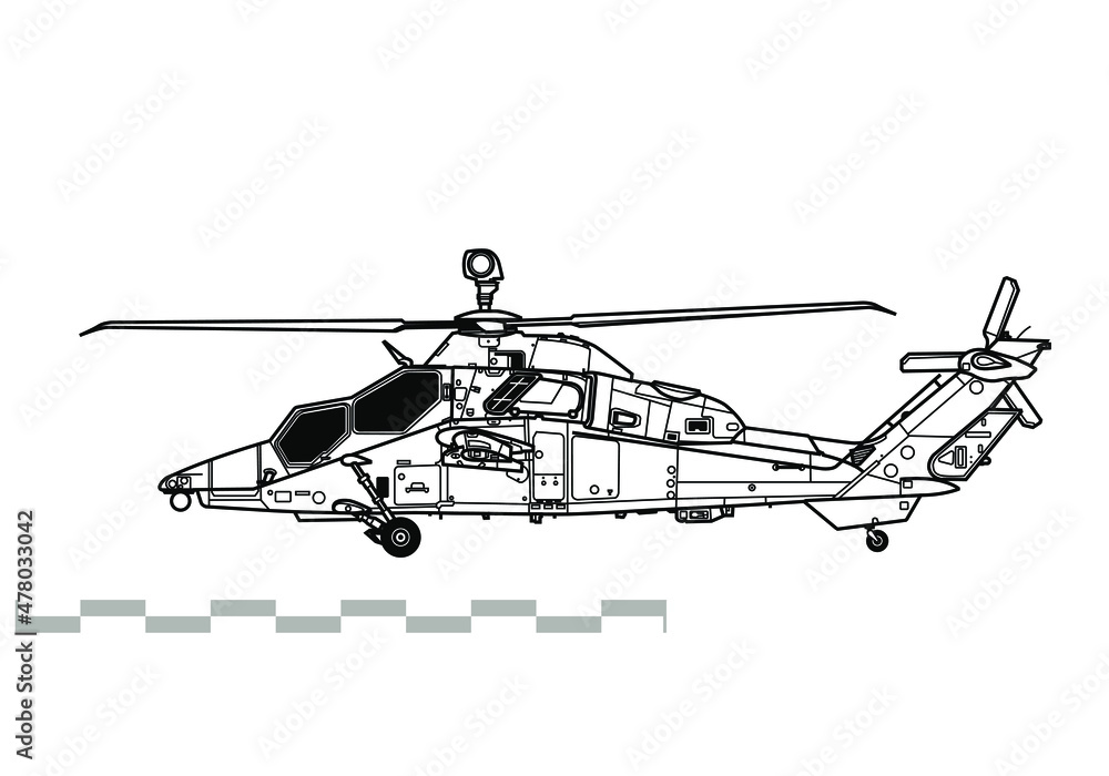 Eurocopter EC665 Tiger PAH-2 UHT. Vector drawing of attack helicopter ...