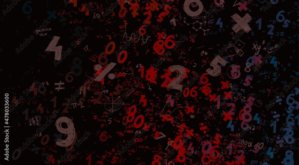 Numbers hand drawing with math symbols on colorful background. Stock ...