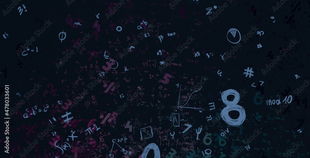 Numbers hand drawing with math symbols on colorful background. Stock ...