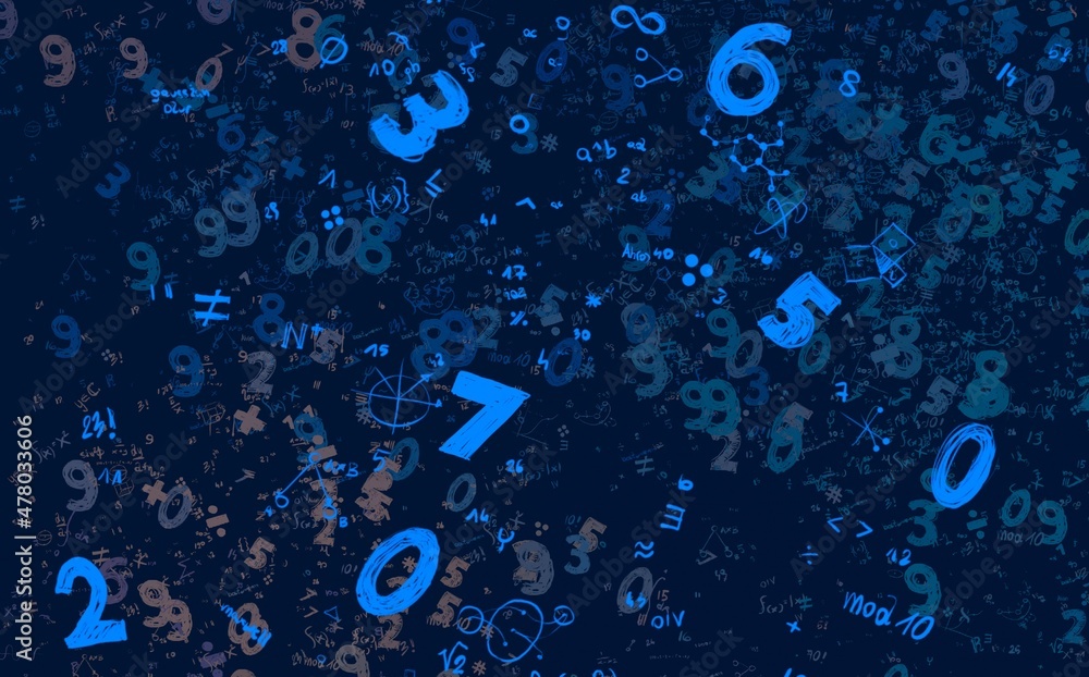 Numbers hand drawing with math symbols on colorful background. Stock ...