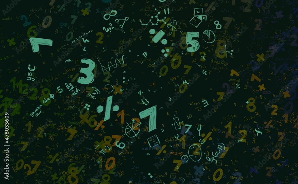Numbers hand drawing with math symbols on colorful background. Stock ...