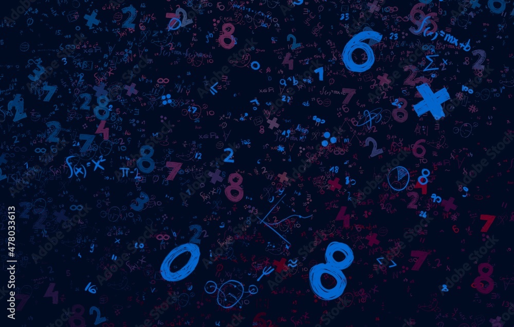 Numbers hand drawing with math symbols on colorful background. Stock ...