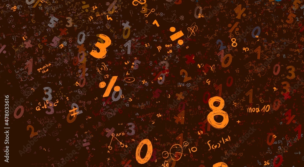 Numbers hand drawing with math symbols on colorful background. Stock ...