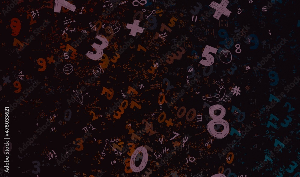 Numbers hand drawing with math symbols on colorful background. Stock ...