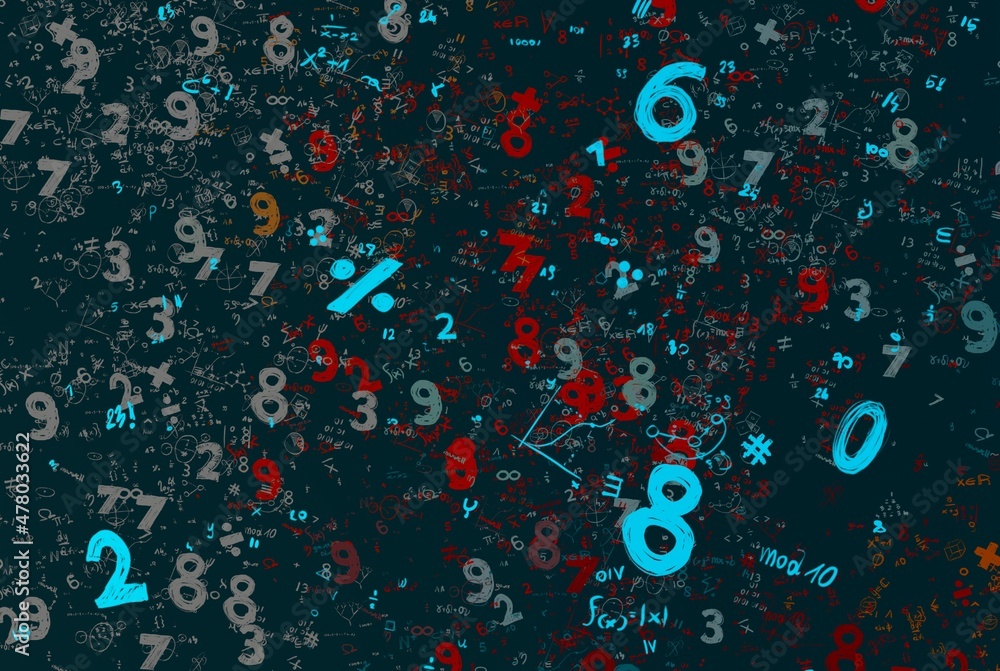 Numbers hand drawing with math symbols on colorful background. Stock ...