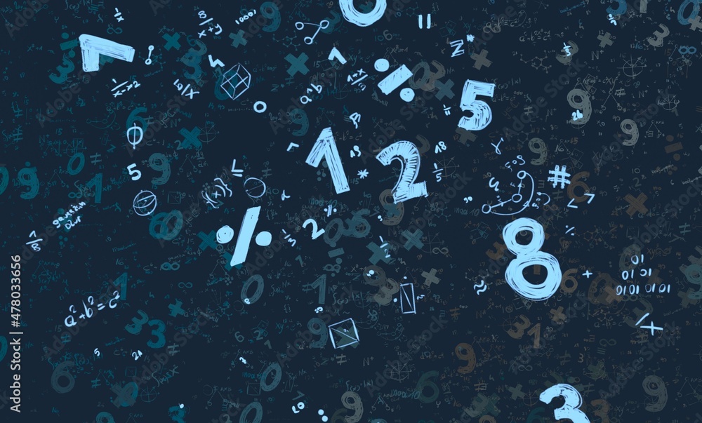 Numbers hand drawing with math symbols on colorful background. Stock ...