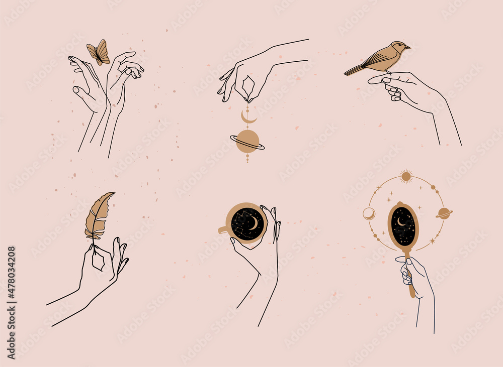 Hand drawn vector mystical and astrology signs. Liner templates logos ...