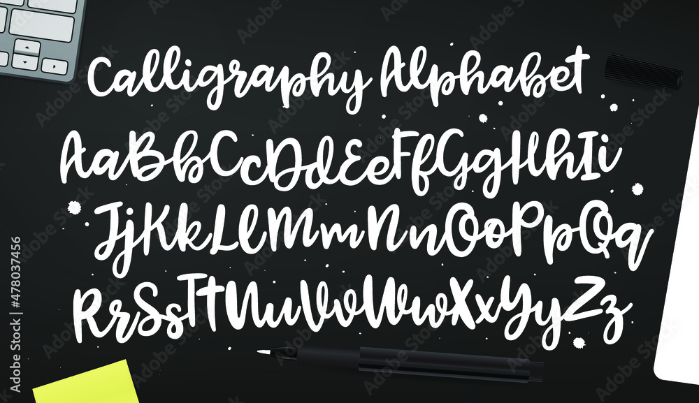 Vector hand drawn alphabet. Brush painted letters. Handwritten script ...