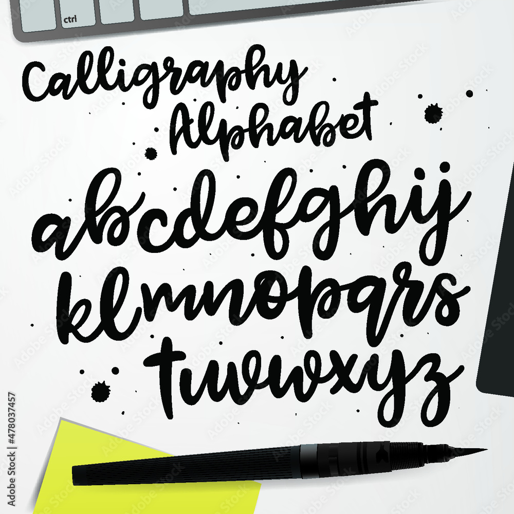 Vector hand drawn alphabet. Brush painted letters. Handwritten script ...