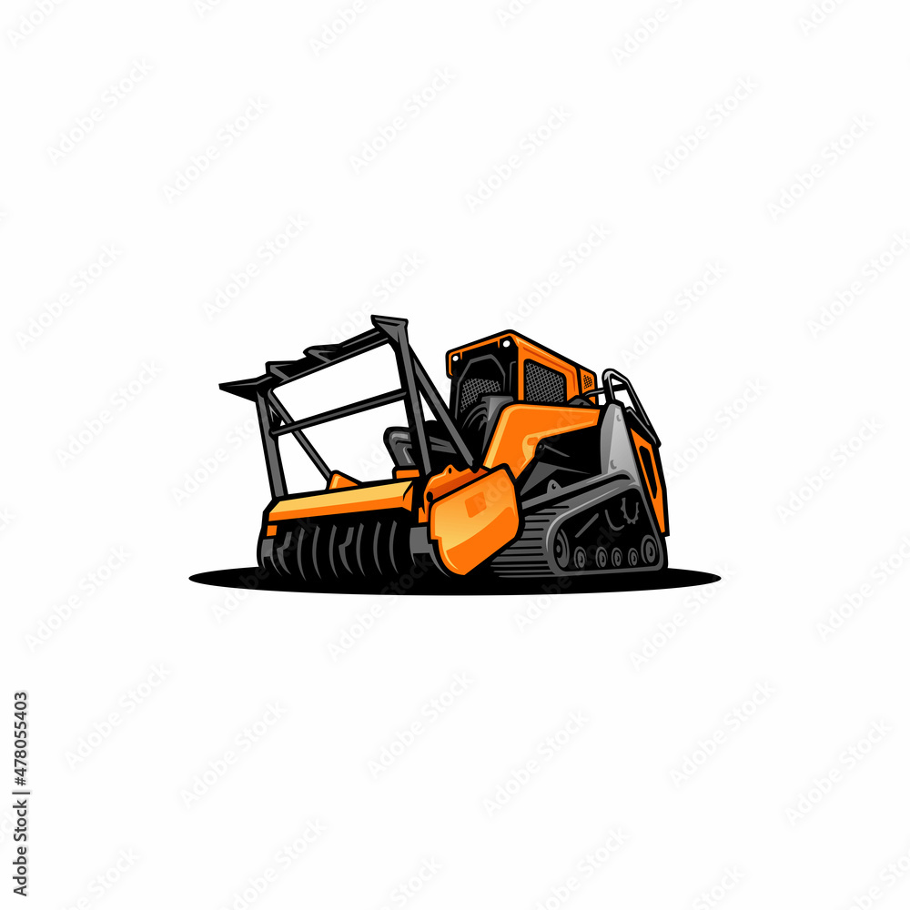forestry mulching machine, land clearing illustration vector Stock ...