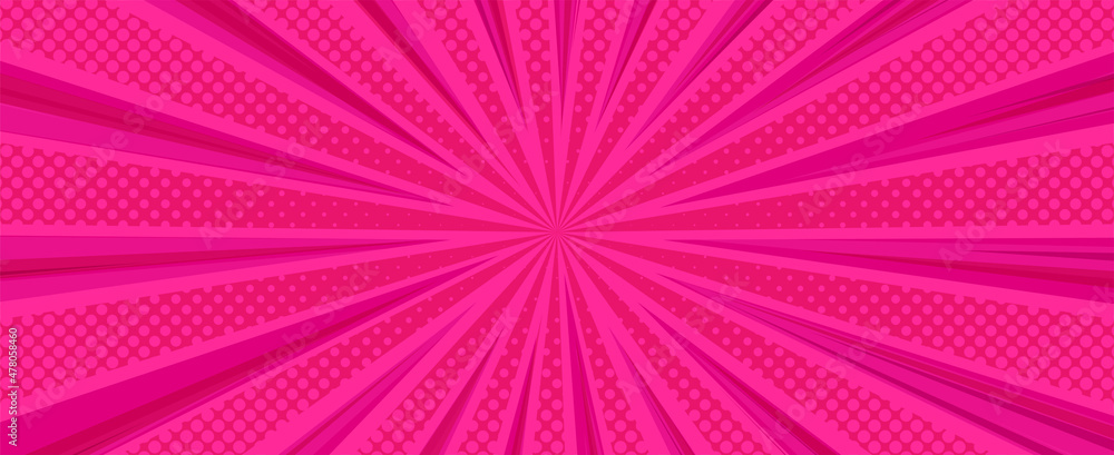 Vecteur Stock Halftone comic background. Pink wallpaper template with ...