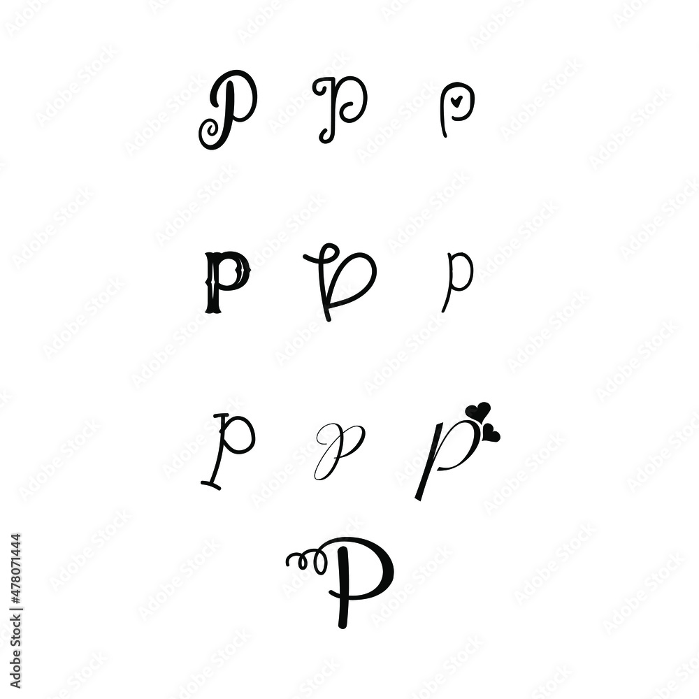Alphabet Hand lettering drawing set of 10 cute Alphabets P. Decorative ...