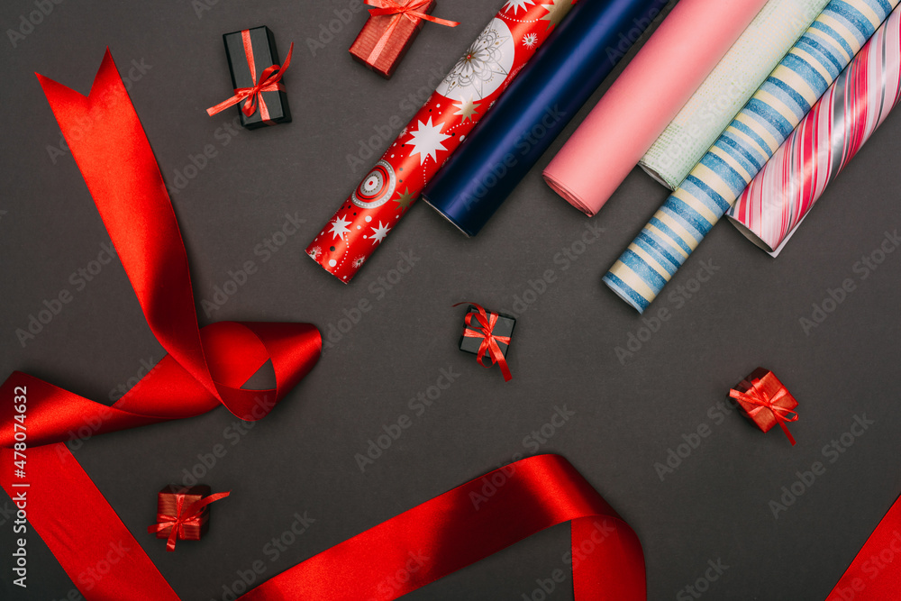 top view wrapping paper rolls Stock Photo | Adobe Stock