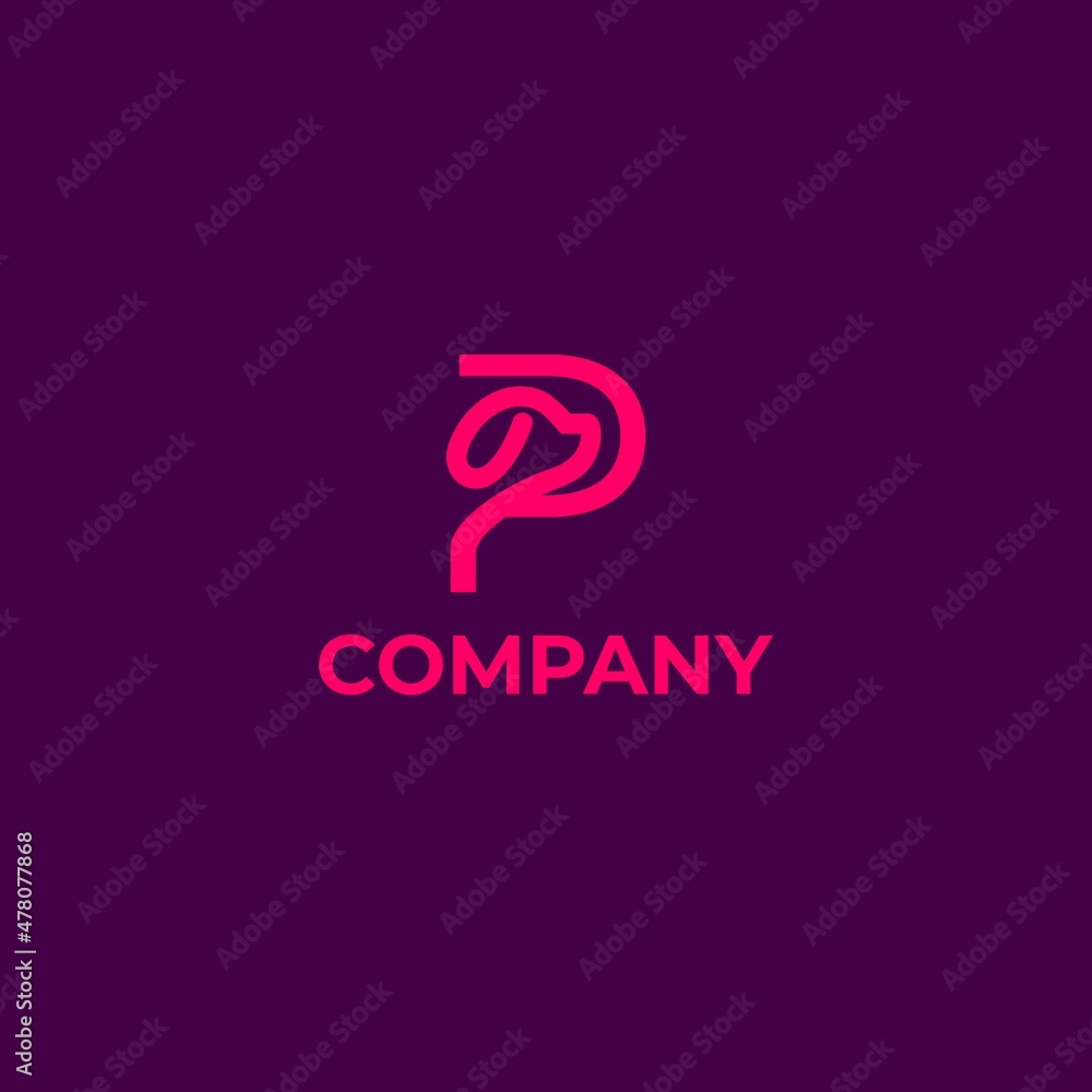 Logo with a combination of Letter P and animal or dog. This logo is ...