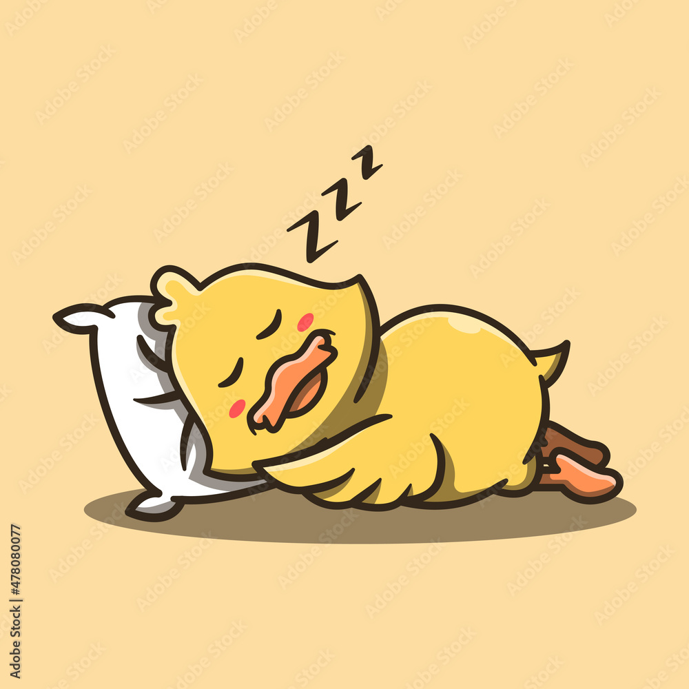 Cute duck mascot is fast asleep vector illustration. Flat cartoon style ...