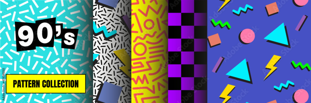 Collection of abstract, seamless patterns from 90's, Vivid graphics in ...