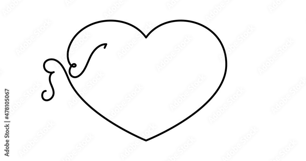 Animated illustration. Continuous one line heart and script cursive ...