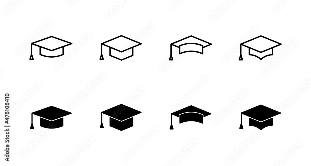 Education icon set. Graduation cap sign and symbol. Graduate. Students ...