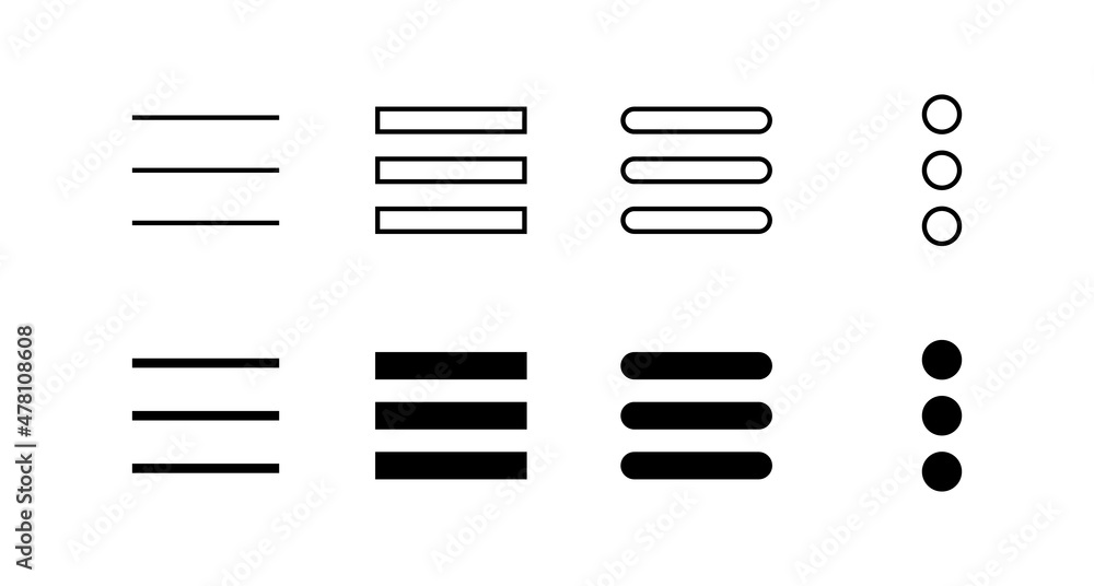 Menu Icons set. web menu sign and symbol. hamburger menu symbol Stock ...
