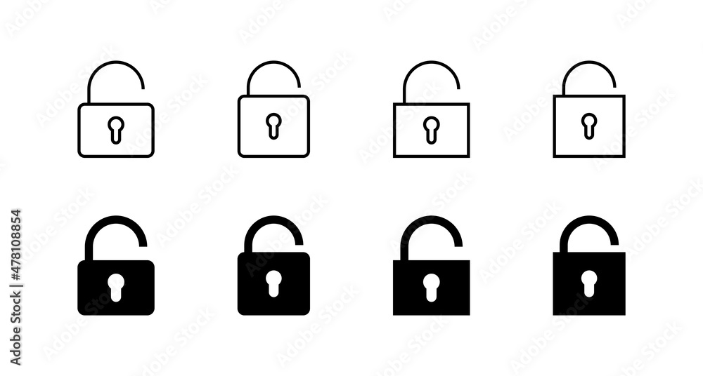 Unlock icons set. Unlock sign and symbol. unlocked padlock icon Stock ...