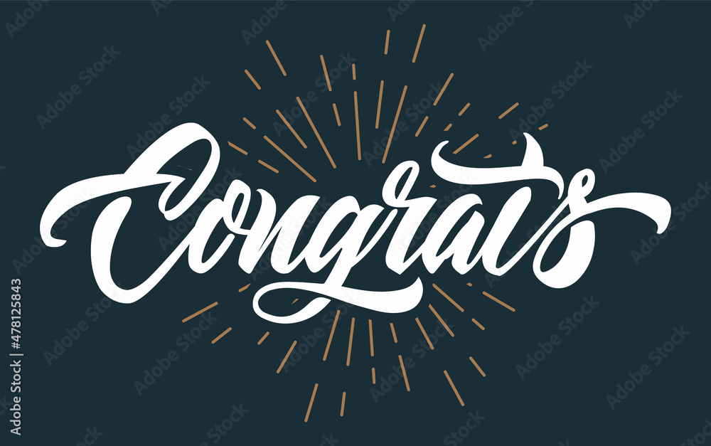 Congrats brush hand lettering, isolated on white background. Typography illustration. Stock ...