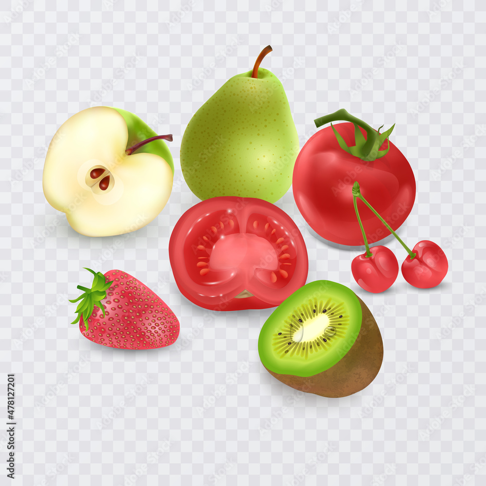 Set of fruits and vegetables on a transparent background, fresh ...