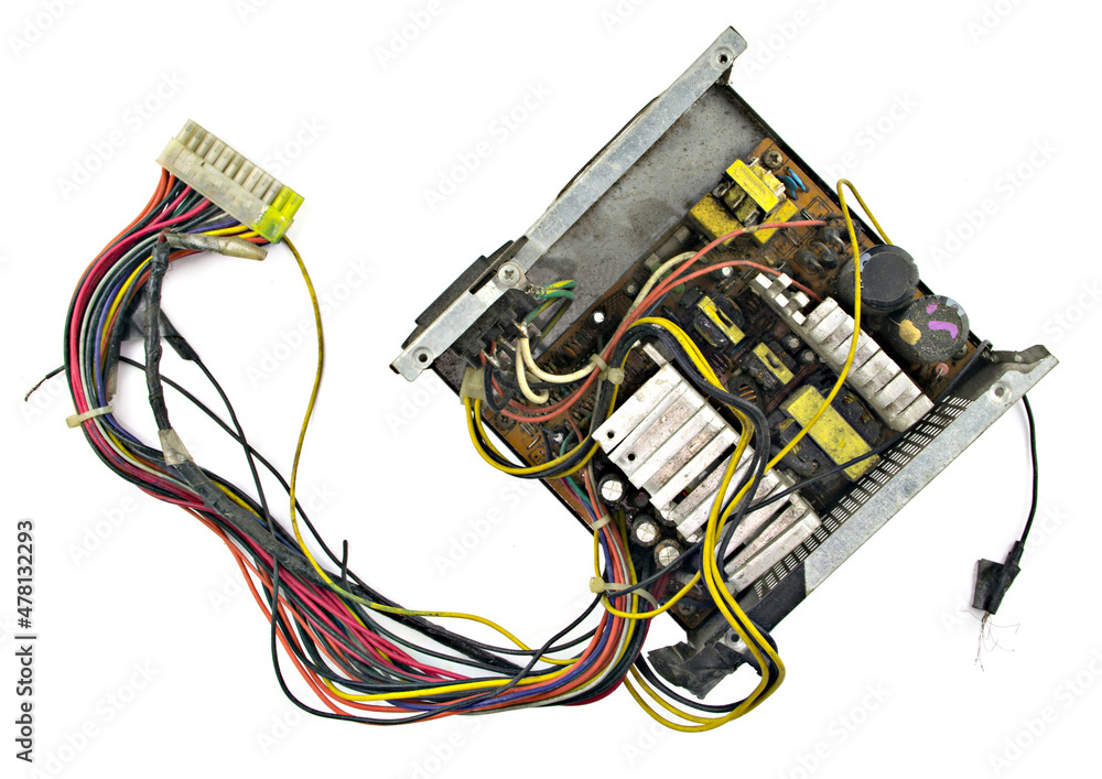 Old power supply computer shock, burns and deterioration from the power ...