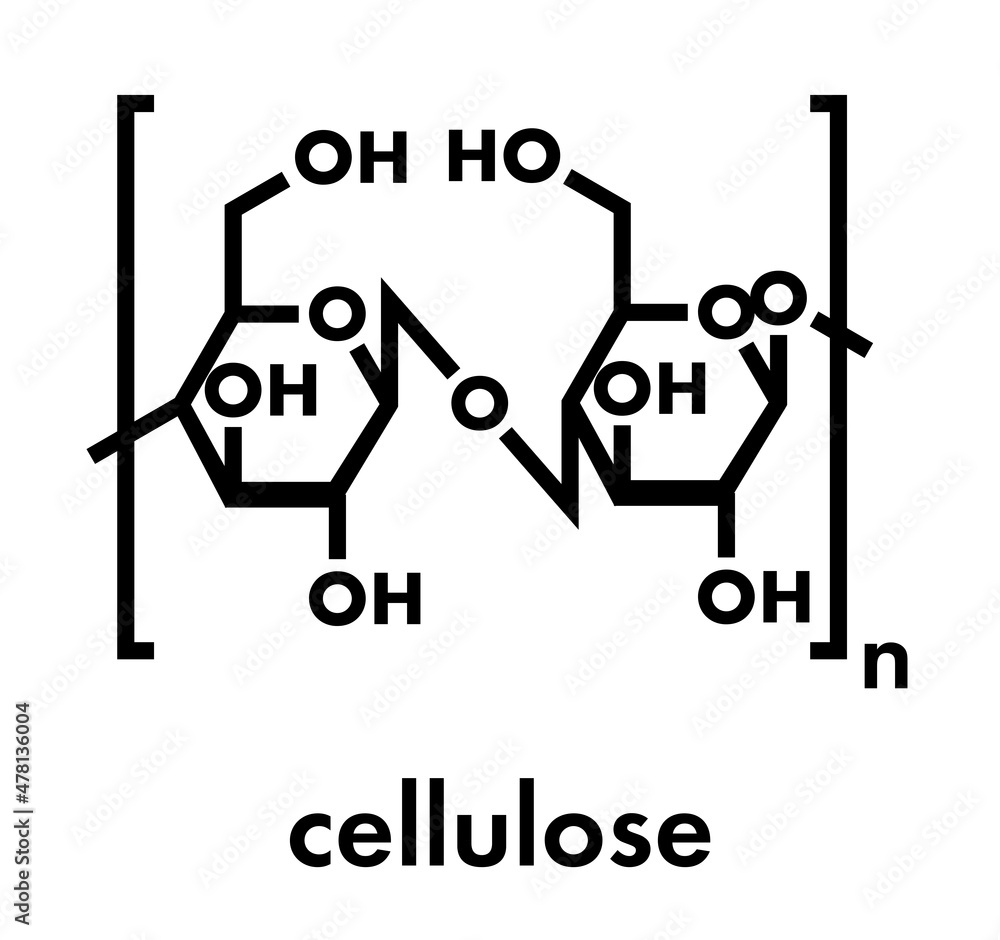 Cellulose, chemical structure. Main component of cotton fiber, wood ...