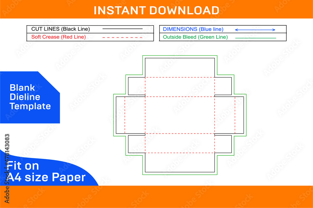 Corrugated foldable box die line template and 3D box design Blank die ...