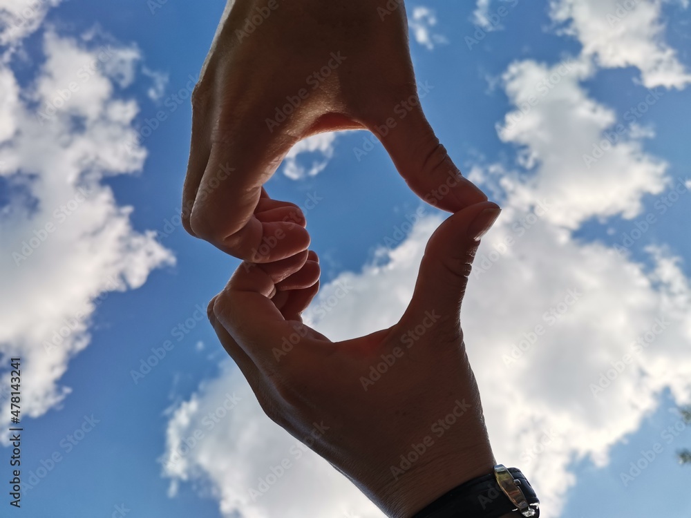 hand, sky, finger, clouds, cloud, blue, sign, concept, hands, business ...