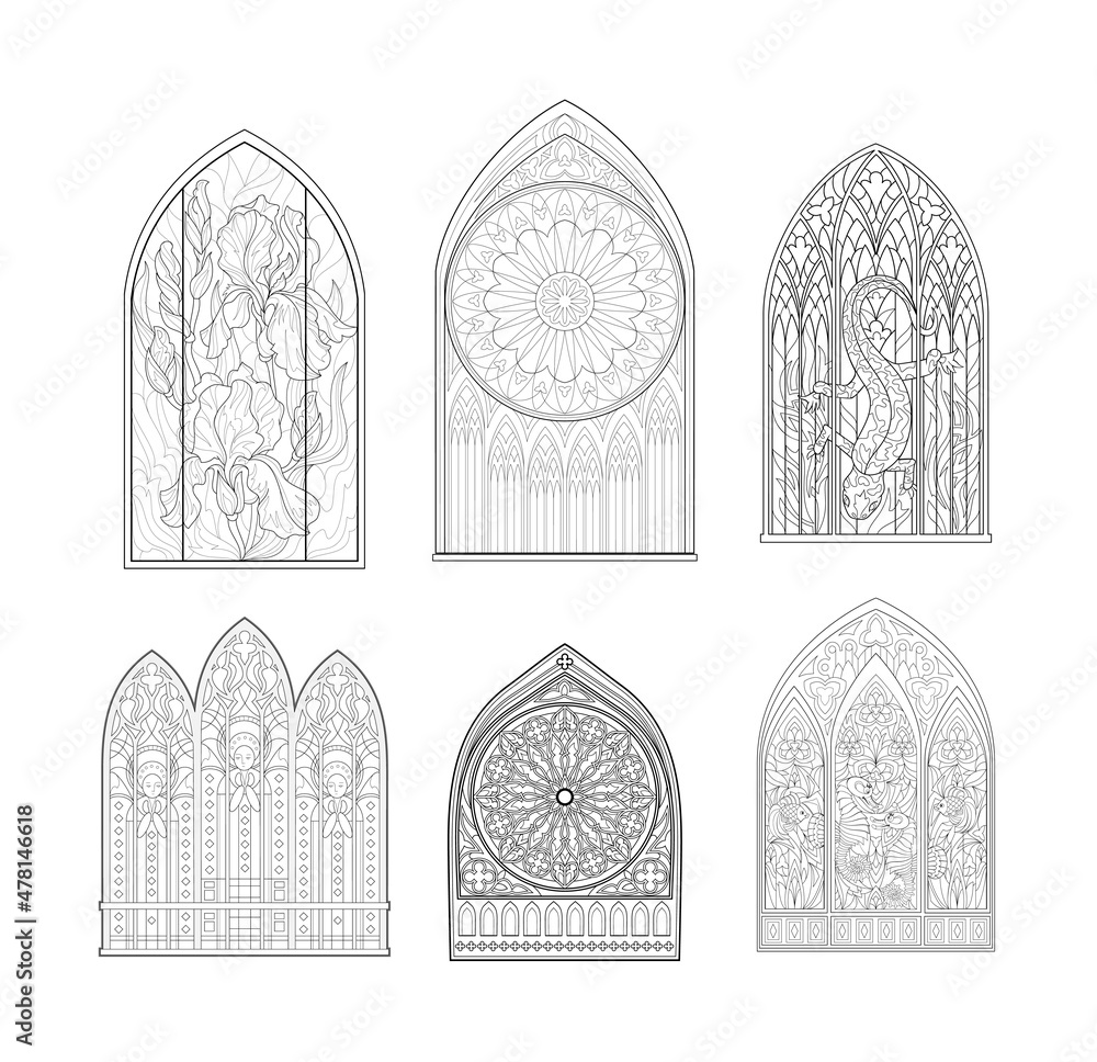 Set of beautiful medieval stained glass windows from French churches ...