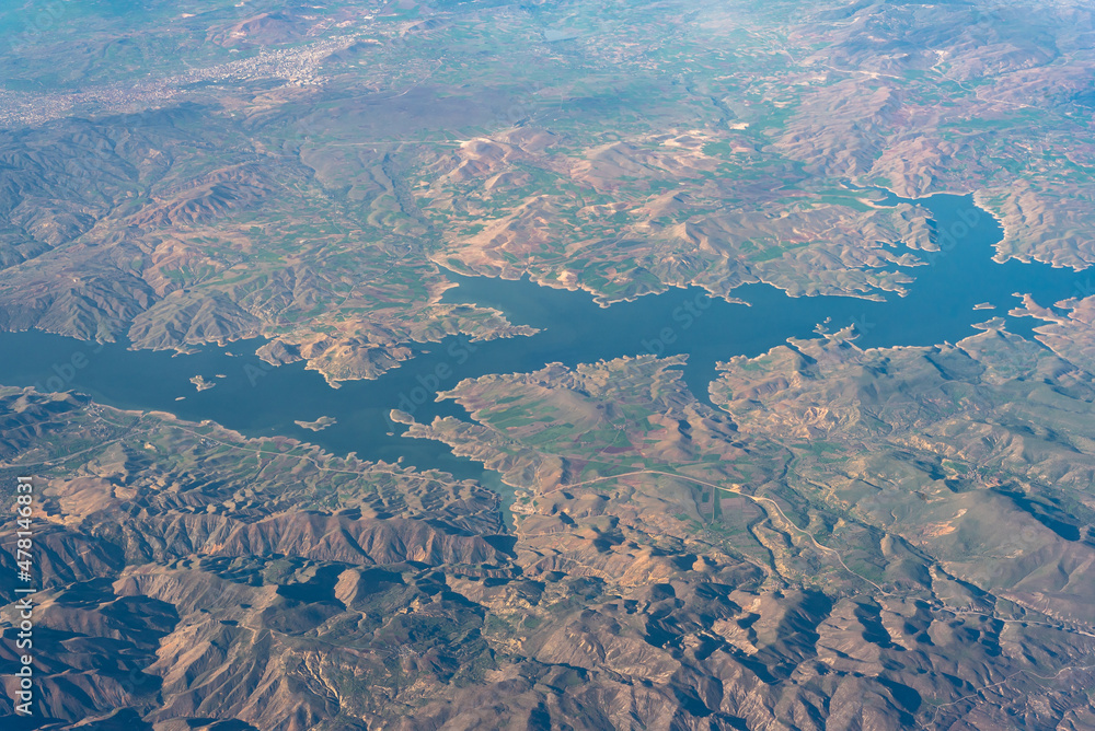 Aerial photo of the Euphrates and the Keban Dam in the east of Turkey ...