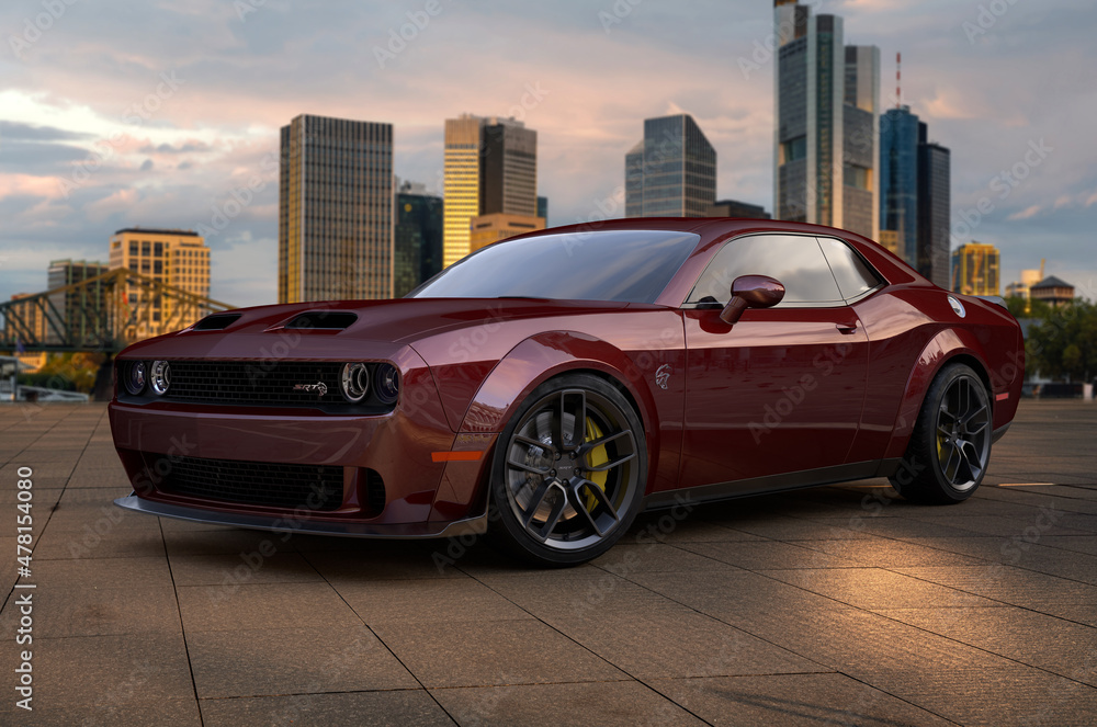 Dodge Challenger SRT Hellcat against a backdrop of architecture Stock ...