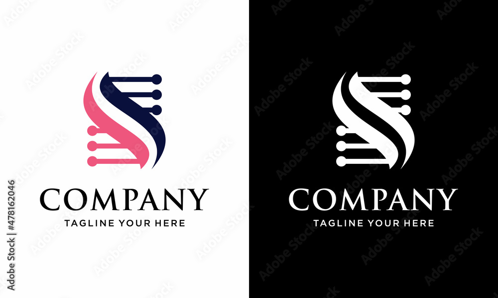 letter s dna logo icon vector designs template. on a black and white ...
