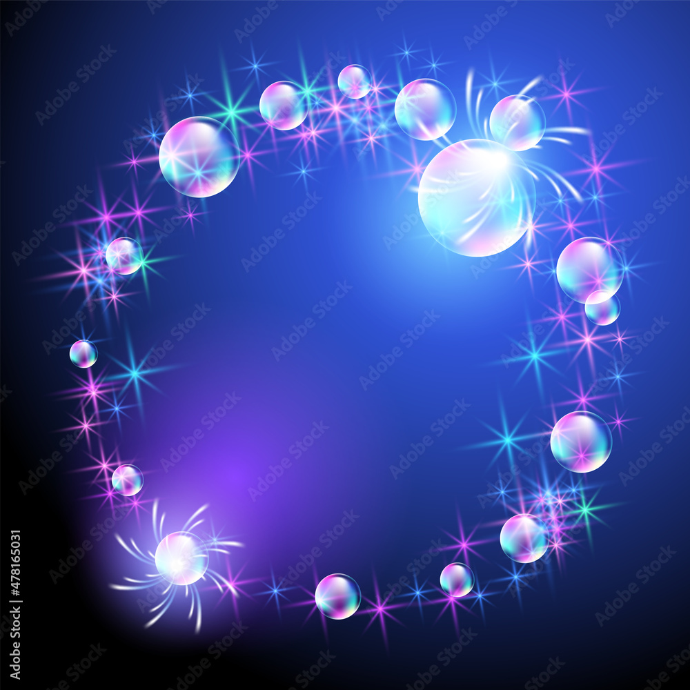 Vecteur Stock Glowing fairytale background with soap bubbles and ...