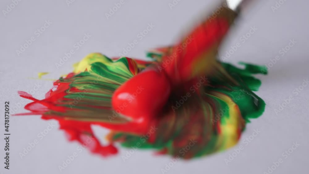 Artist Mixes Different Colors of Paint With Brush for Drawing ...