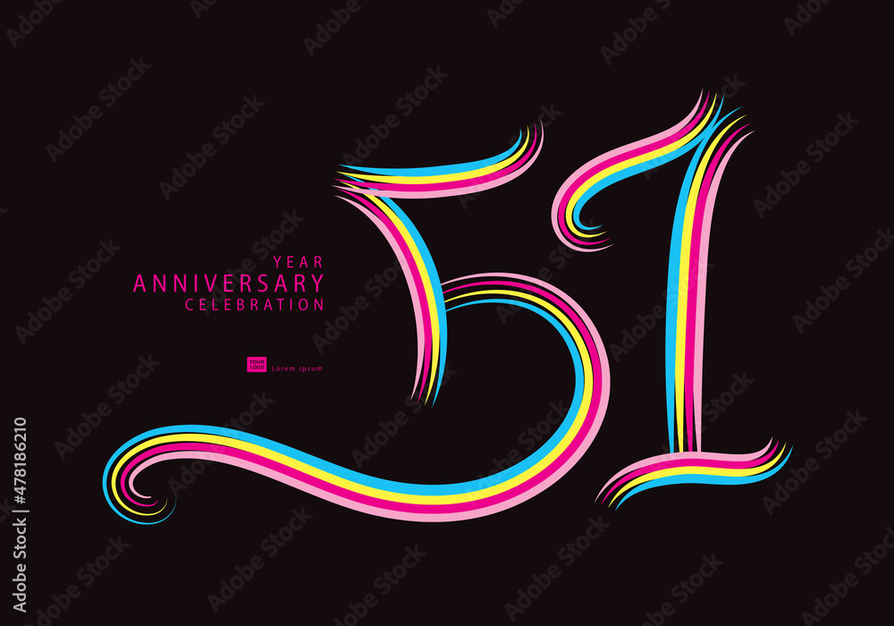 51 years anniversary celebration logotype colorful line vector, 51th ...