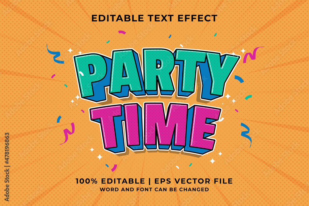 Editable text effect - Party Time Cartoon template style premium vector ...