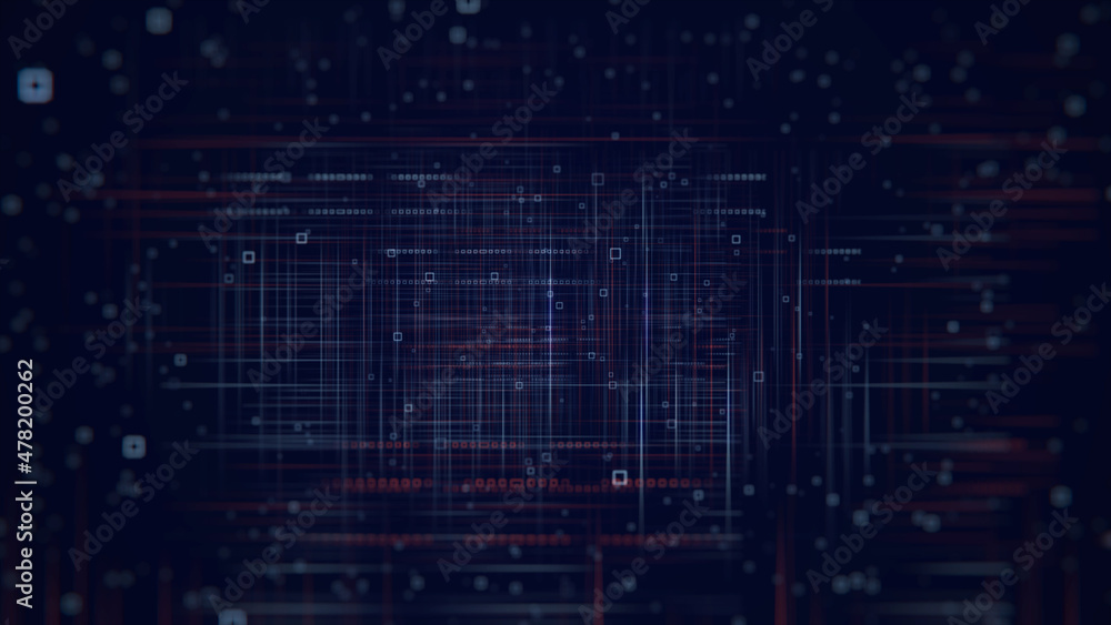3D rendering of a scientific technology data binary code network ...