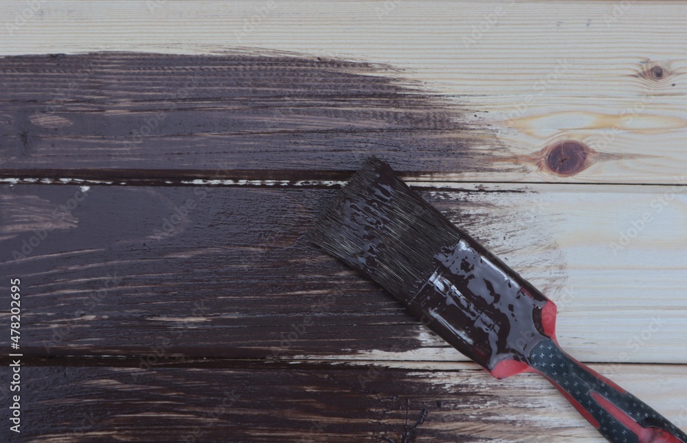 Wooden boards with a natural pattern and texture, painted with a brush ...