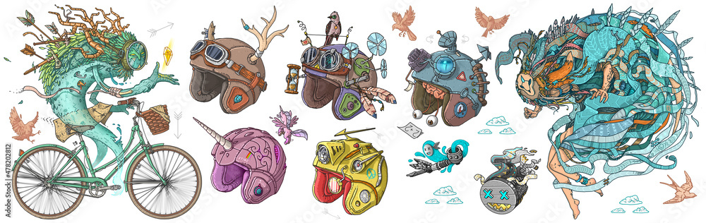 Big indie stickers pack with characters on white background. mystic ...