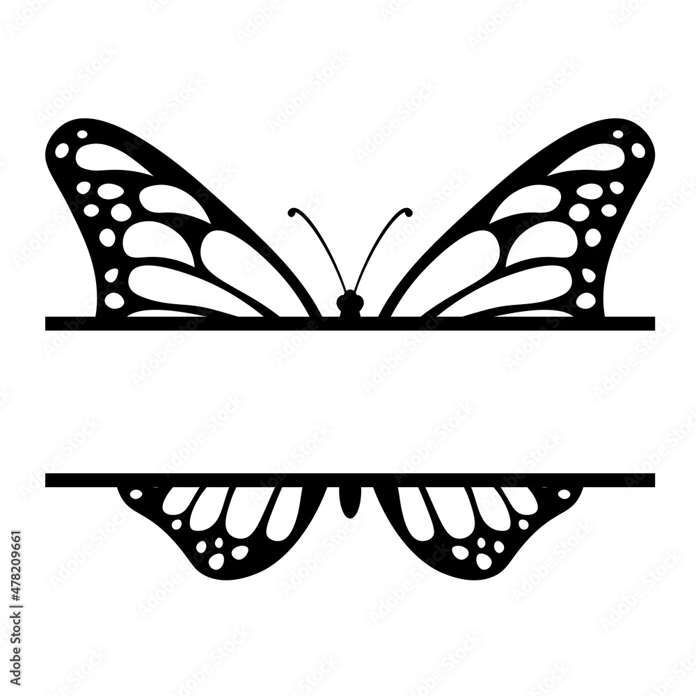 Butterfly split monogram frame. Clipart image Stock Vector | Adobe Stock