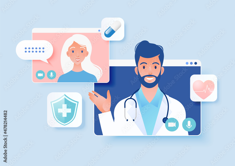 Telemedicine concept vector illustration. Patient consulting doctor ...