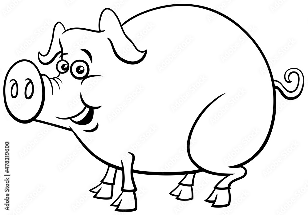 cartoon funny pig farm animal character coloring book page Stock Vector ...
