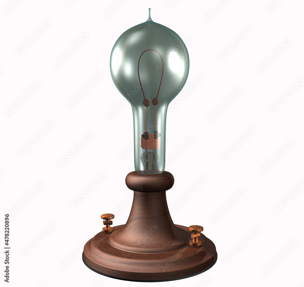 First Edison's Light Bulb. 3D Rendering Illustration of the First ...