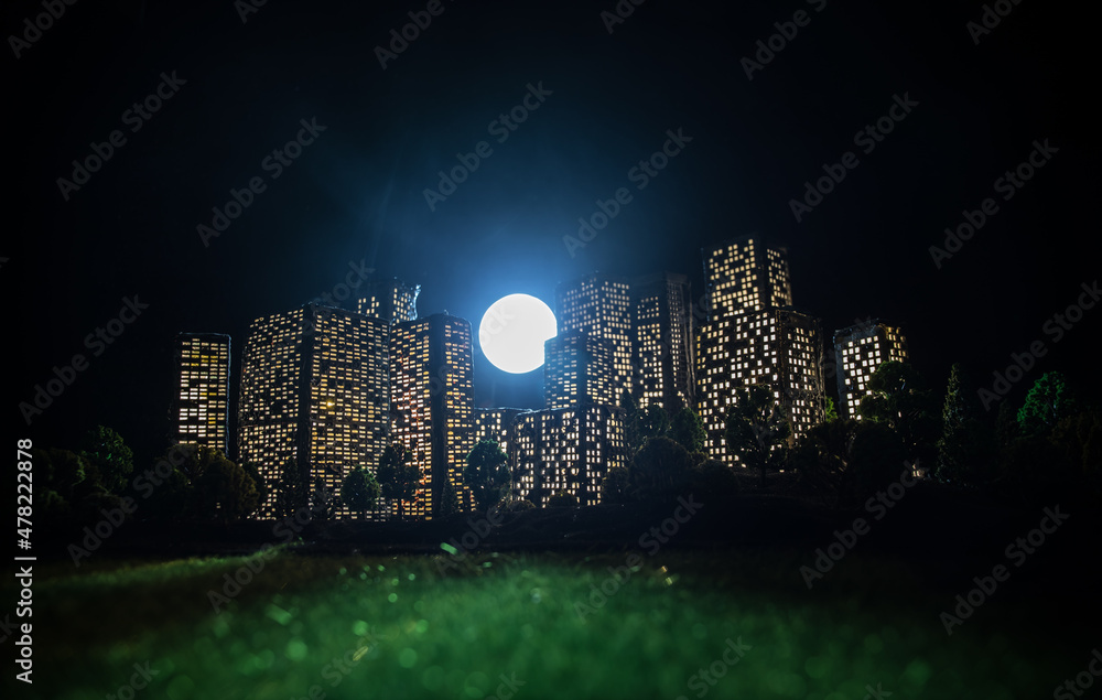 Cartoon style city buildings. Realistic city building miniatures with ...