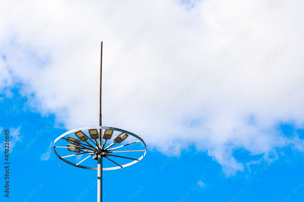 Lightning rod on the lighting pole. Protecting from lightning strikes ...